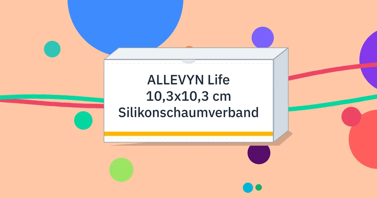 Symbolbild: Packung mit der Aufschrift ALLEVYN Life 10,3x10,3 cm Silikonschaumverband (PZN 18654601) – Verfügbarkeit und Bezug in Apotheken in Frankfurt am Main