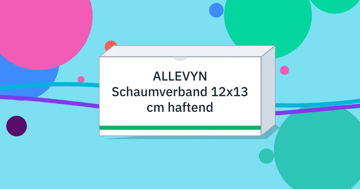 Symbolbild: Packung mit der Aufschrift ALLEVYN Schaumverband 12x13 cm haftend (PZN 18034583) – Verfügbarkeit und Bezug in Apotheken in Frankfurt am Main