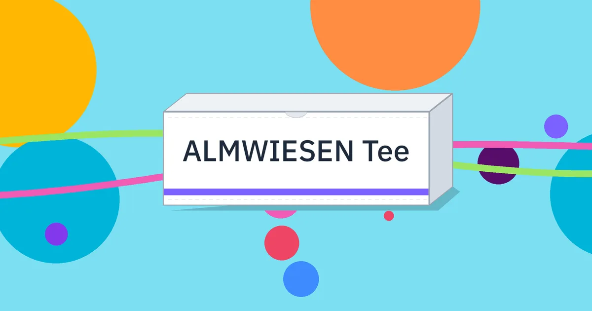 Symbolbild: Packung mit der Aufschrift ALMWIESEN Tee (PZN 20278393) – Verfügbarkeit und Bezug in Apotheken in Frankfurt am Main