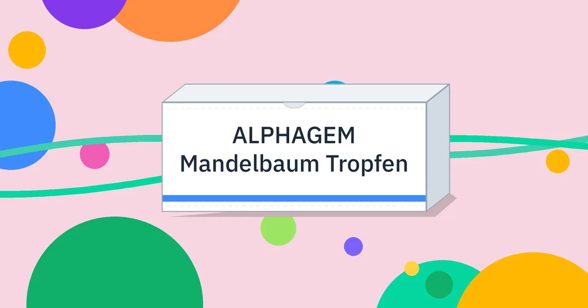 Symbolbild: Packung mit der Aufschrift ALPHAGEM Mandelbaum Tropfen (PZN 20297516) – Verfügbarkeit und Bezug in Apotheken in Frankfurt am Main