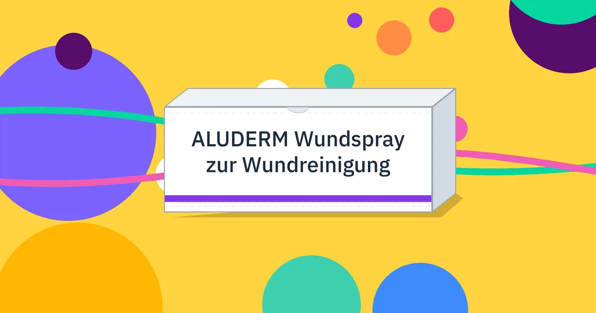 Symbolbild: Packung mit der Aufschrift ALUDERM Wundspray zur Wundreinigung (PZN 19692360) – Verfügbarkeit und Bezug in Apotheken in Frankfurt am Main