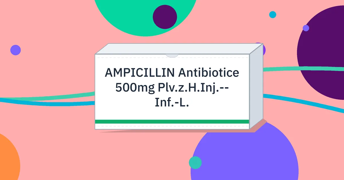 Symbolbild: Packung mit der Aufschrift AMPICILLIN Antibiotice 500mg Plv.z.H.Inj.--Inf.-L. (PZN 19972958) – Verfügbarkeit und Bezug in Apotheken in Frankfurt am Main