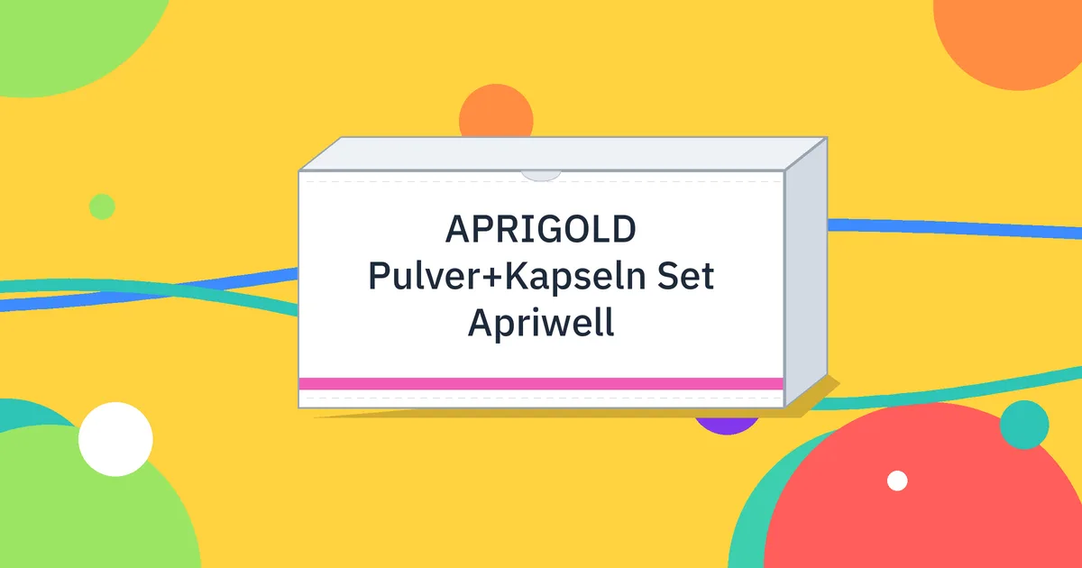 Symbolbild: Packung mit der Aufschrift APRIGOLD Pulver+Kapseln Set Apriwell (PZN 18206794) – Verfügbarkeit und Bezug in Apotheken in Frankfurt am Main