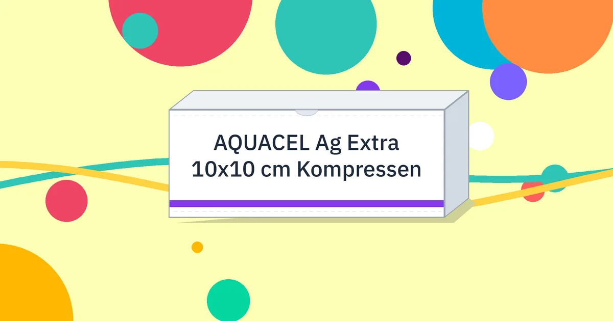 Symbolbild: Packung mit der Aufschrift AQUACEL Ag Extra 10x10 cm Kompressen (PZN 18123430) – Verfügbarkeit und Bezug in Apotheken in Frankfurt am Main