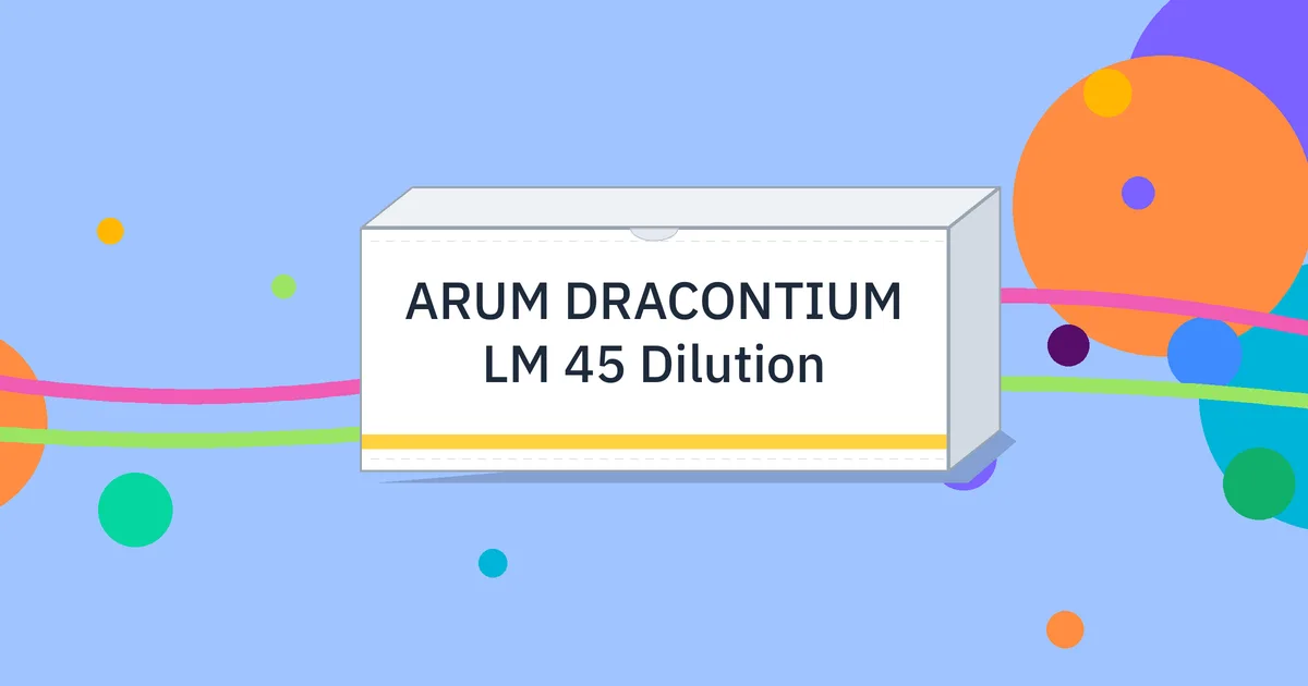 Symbolbild: Packung mit der Aufschrift ARUM DRACONTIUM LM 45 Dilution (PZN 13395655) – Verfügbarkeit und Bezug in Apotheken in Frankfurt am Main