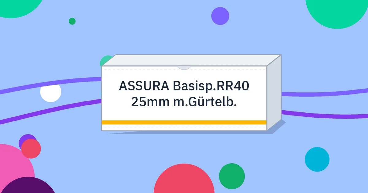 Symbolbild: Packung mit der Aufschrift ASSURA Basisp.RR40 25mm m.Gürtelb. (PZN 08696596) – Verfügbarkeit und Bezug in Apotheken in Frankfurt am Main