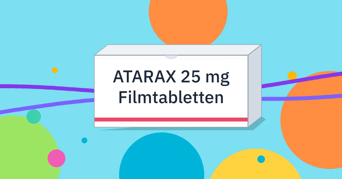 Symbolbild: Packung mit der Aufschrift ATARAX 25 mg Filmtabletten (PZN 03283665) – Verfügbarkeit und Bezug in Apotheken in Frankfurt am Main