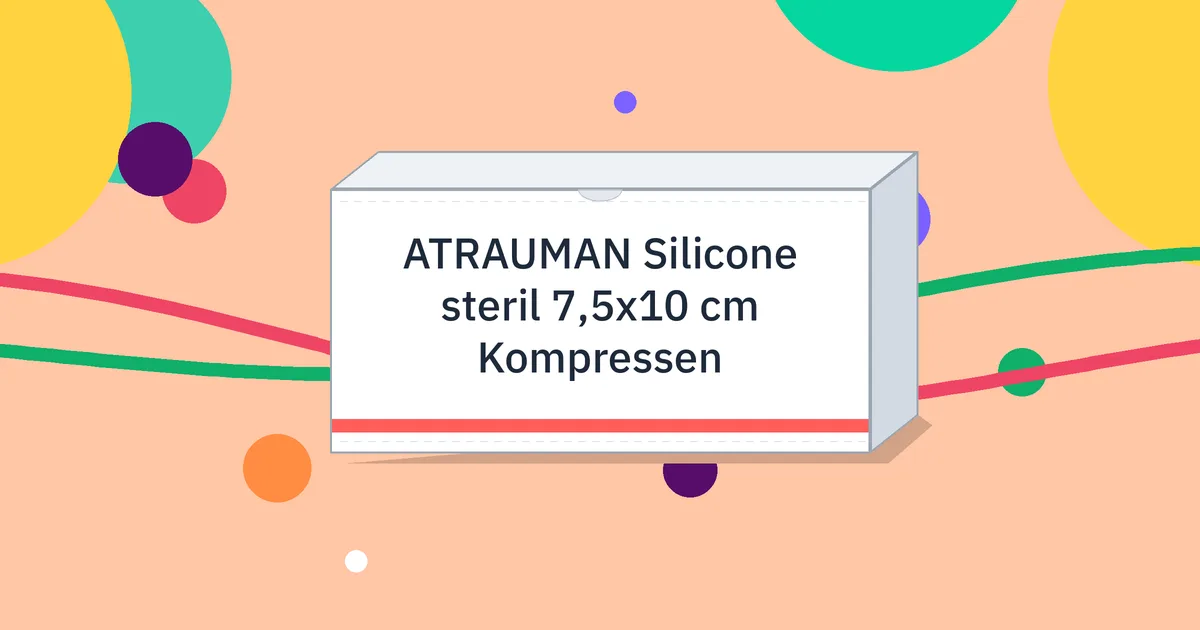 Symbolbild: Packung mit der Aufschrift ATRAUMAN Silicone steril 7,5x10 cm Kompressen (PZN 18319340) – Verfügbarkeit und Bezug in Apotheken in Frankfurt am Main