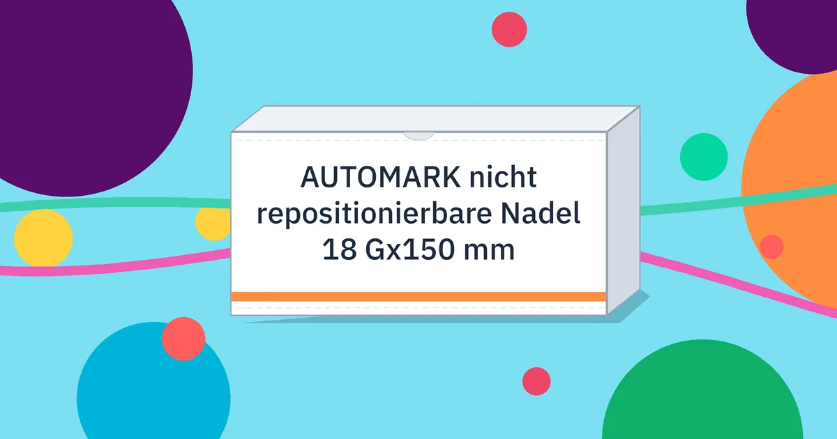Symbolbild: Packung mit der Aufschrift AUTOMARK nicht repositionierbare Nadel 18 Gx150 mm (PZN 19736732) – Verfügbarkeit und Bezug in Apotheken in Frankfurt am Main