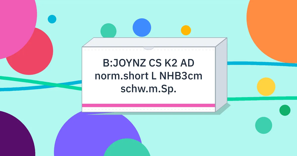 Symbolbild: Packung mit der Aufschrift B:JOYNZ CS K2 AD norm.short L NHB3cm schw.m.Sp. (PZN 20526773) – Verfügbarkeit und Bezug in Apotheken in Frankfurt am Main
