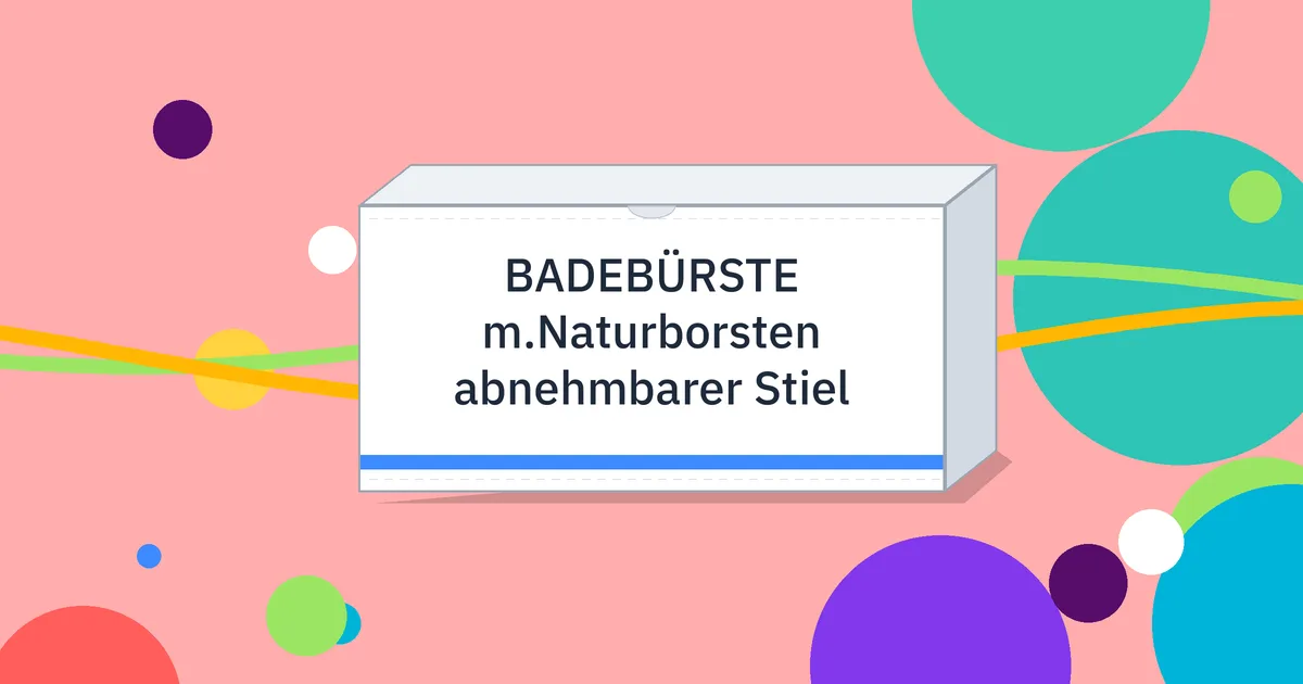 Symbolbild: Packung mit der Aufschrift BADEBÜRSTE m.Naturborsten abnehmbarer Stiel (PZN 17289677) – Verfügbarkeit und Bezug in Apotheken in Frankfurt am Main