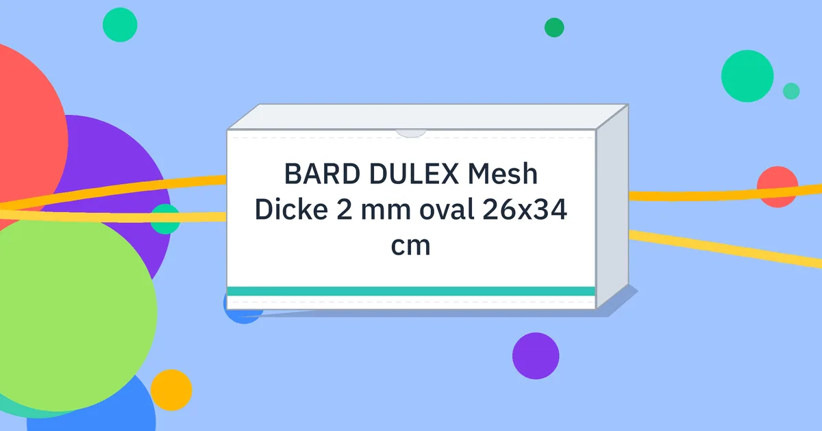 Symbolbild: Packung mit der Aufschrift BARD DULEX Mesh Dicke 2 mm oval 26x34 cm (PZN 03750865) – Verfügbarkeit und Bezug in Apotheken in Frankfurt am Main