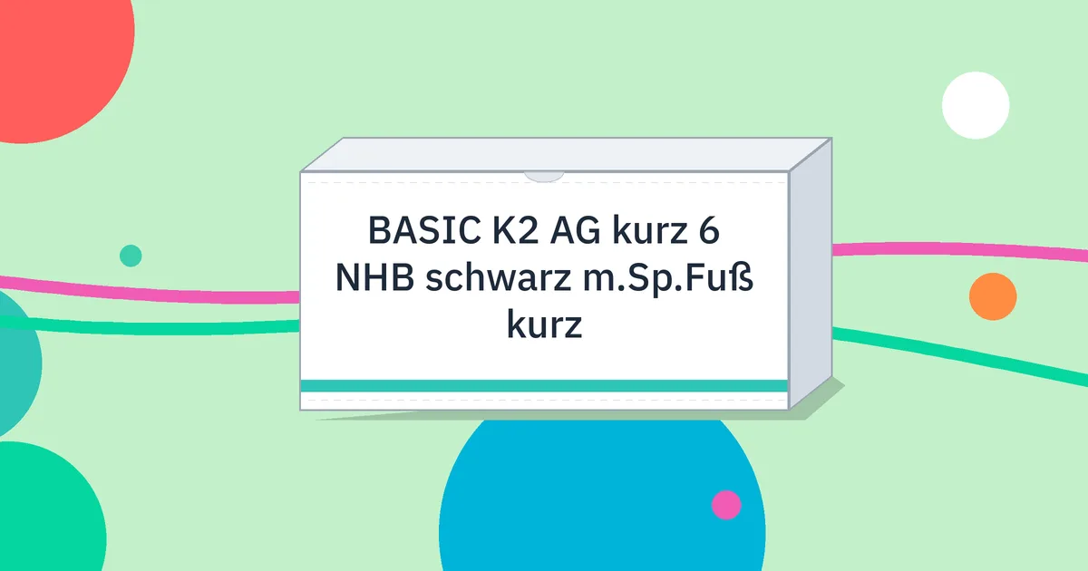 Symbolbild: Packung mit der Aufschrift BASIC K2 AG kurz 6 NHB schwarz m.Sp.Fuß kurz (PZN 20268288) – Verfügbarkeit und Bezug in Apotheken in Frankfurt am Main
