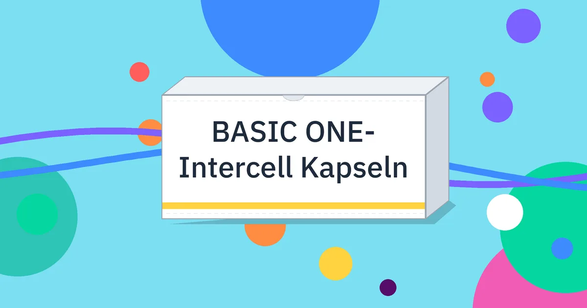 Symbolbild: Packung mit der Aufschrift BASIC ONE-Intercell Kapseln (PZN 18066761) – Verfügbarkeit und Bezug in Apotheken in Frankfurt am Main