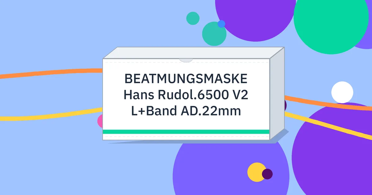 Symbolbild: Packung mit der Aufschrift BEATMUNGSMASKE Hans Rudol.6500 V2 L+Band AD.22mm (PZN 17303319) – Verfügbarkeit und Bezug in Apotheken in Frankfurt am Main
