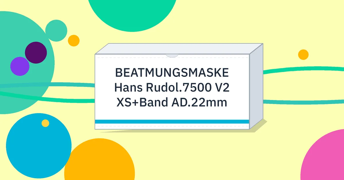 Symbolbild: Packung mit der Aufschrift BEATMUNGSMASKE Hans Rudol.7500 V2 XS+Band AD.22mm (PZN 17303242) – Verfügbarkeit und Bezug in Apotheken in Frankfurt am Main