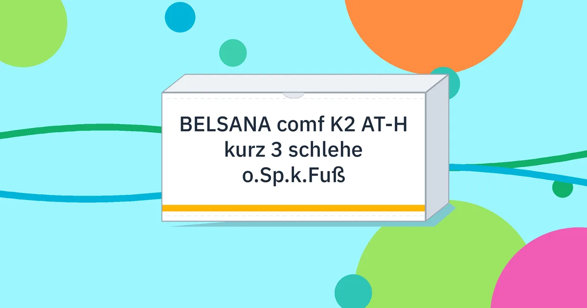Symbolbild: Packung mit der Aufschrift BELSANA comf K2 AT-H kurz 3 schlehe o.Sp.k.Fuß (PZN 12329596) – Verfügbarkeit und Bezug in Apotheken in Frankfurt am Main