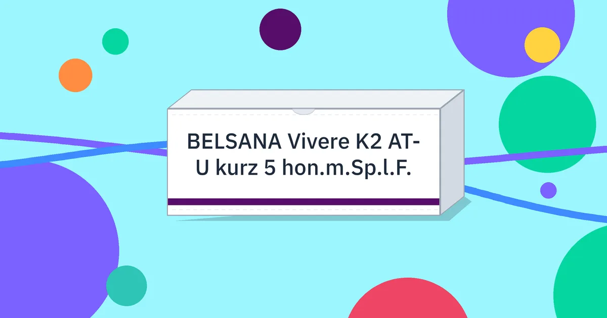 Symbolbild: Packung mit der Aufschrift BELSANA Vivere K2 AT-U kurz 5 hon.m.Sp.l.F. (PZN 08540210) – Verfügbarkeit und Bezug in Apotheken in Frankfurt am Main