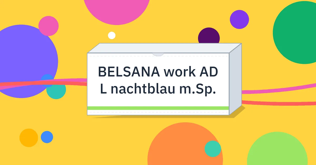 Symbolbild: Packung mit der Aufschrift BELSANA work AD L nachtblau m.Sp. (PZN 16219841) – Verfügbarkeit und Bezug in Apotheken in Frankfurt am Main