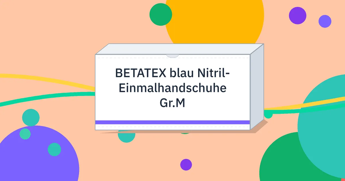 Symbolbild: Packung mit der Aufschrift BETATEX blau Nitril-Einmalhandschuhe Gr.M (PZN 17816970) – Verfügbarkeit und Bezug in Apotheken in Frankfurt am Main