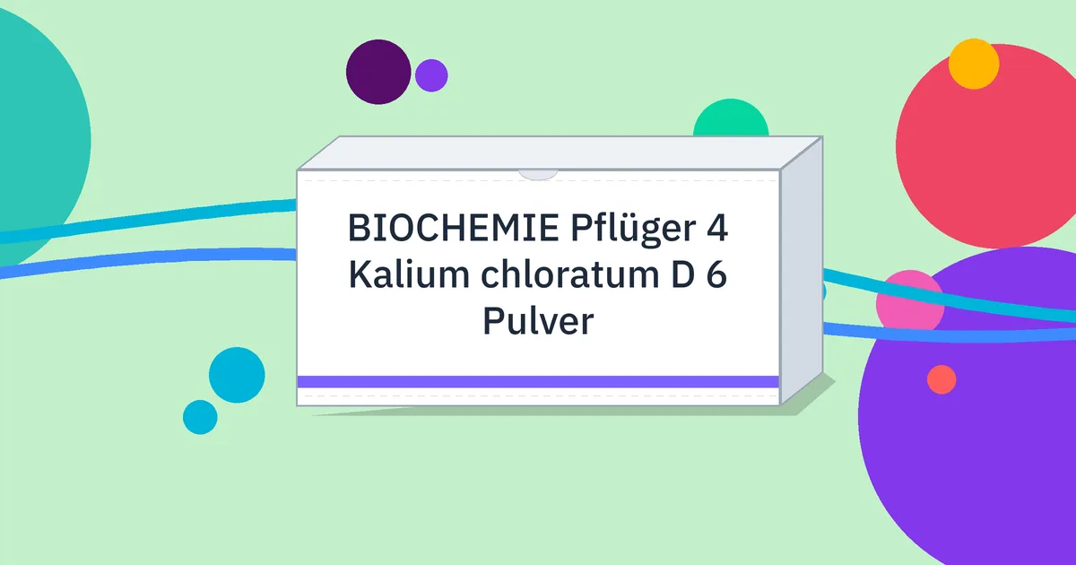 Symbolbild: Packung mit der Aufschrift BIOCHEMIE Pflüger 4 Kalium chloratum D 6 Pulver (PZN 06323371) – Verfügbarkeit und Bezug in Apotheken in Frankfurt am Main