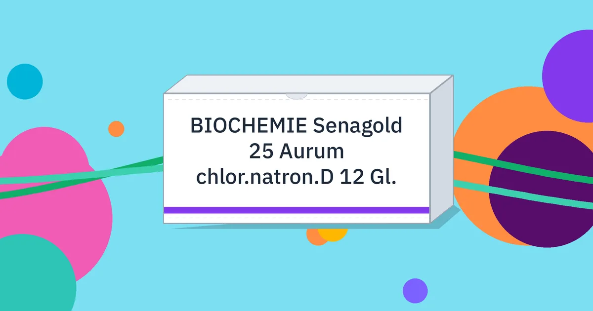 Symbolbild: Packung mit der Aufschrift BIOCHEMIE Senagold 25 Aurum chlor.natron.D 12 Gl. (PZN 09214820) – Verfügbarkeit und Bezug in Apotheken in Frankfurt am Main