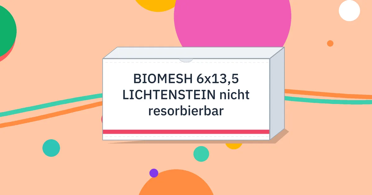 Symbolbild: Packung mit der Aufschrift BIOMESH 6x13,5 LICHTENSTEIN nicht resorbierbar (PZN 19504631) – Verfügbarkeit und Bezug in Apotheken in Frankfurt am Main