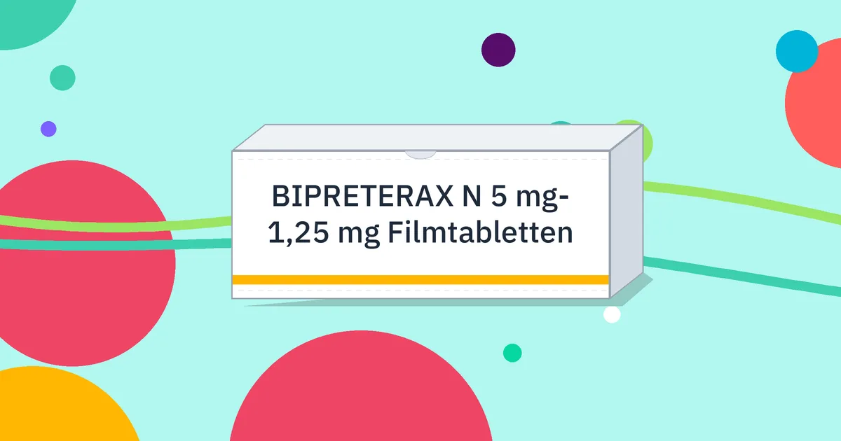 Symbolbild: Packung mit der Aufschrift BIPRETERAX N 5 mg-1,25 mg Filmtabletten (PZN 06347957) – Verfügbarkeit und Bezug in Apotheken in Frankfurt am Main
