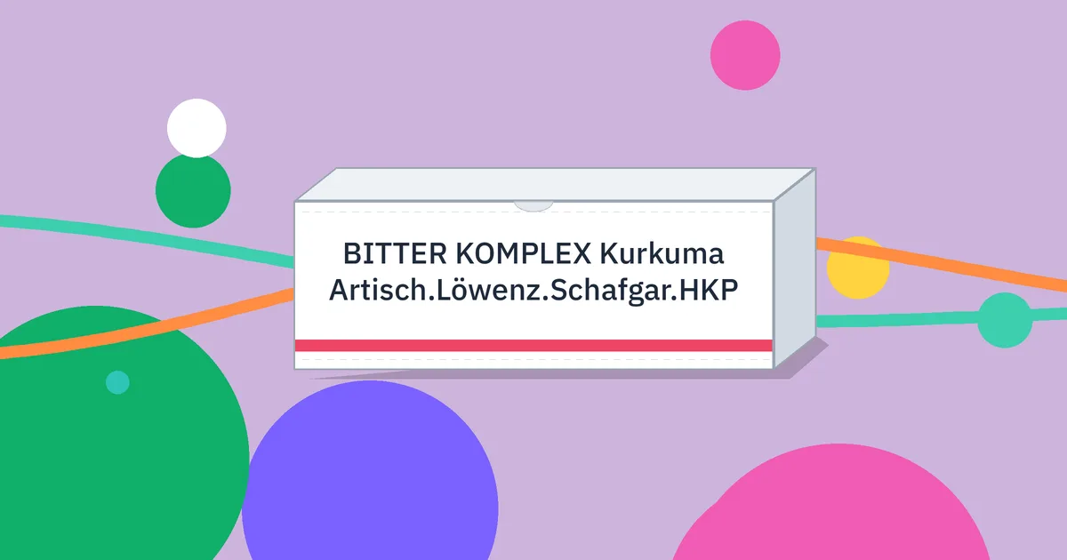 Symbolbild: Packung mit der Aufschrift BITTER KOMPLEX Kurkuma Artisch.Löwenz.Schafgar.HKP (PZN 20877716) – Verfügbarkeit und Bezug in Apotheken in Frankfurt am Main