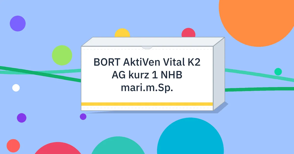 Symbolbild: Packung mit der Aufschrift BORT AktiVen Vital K2 AG kurz 1 NHB mari.m.Sp. (PZN 13733164) – Verfügbarkeit und Bezug in Apotheken in Frankfurt am Main