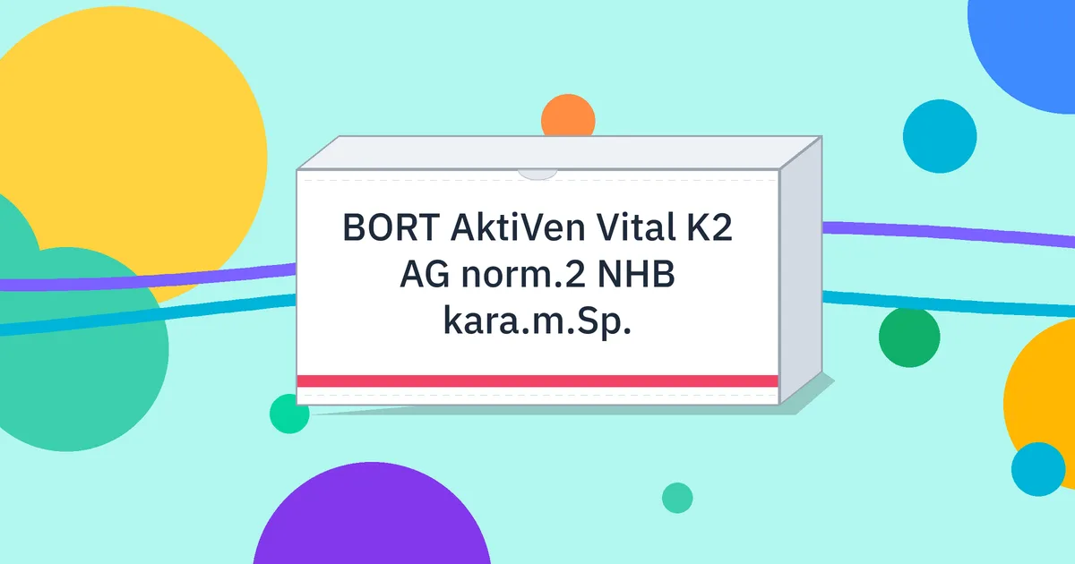 Symbolbild: Packung mit der Aufschrift BORT AktiVen Vital K2 AG norm.2 NHB kara.m.Sp. (PZN 12384282) – Verfügbarkeit und Bezug in Apotheken in Frankfurt am Main
