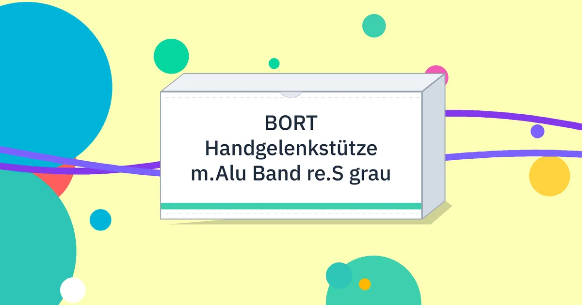 Symbolbild: Packung mit der Aufschrift BORT Handgelenkstütze m.Alu Band re.S grau (PZN 17843079) – Verfügbarkeit und Bezug in Apotheken in Frankfurt am Main