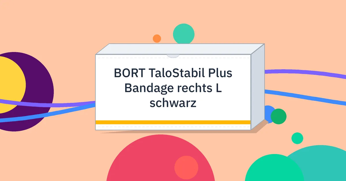 Symbolbild: Packung mit der Aufschrift BORT TaloStabil Plus Bandage rechts L schwarz (PZN 07672168) – Verfügbarkeit und Bezug in Apotheken in Frankfurt am Main