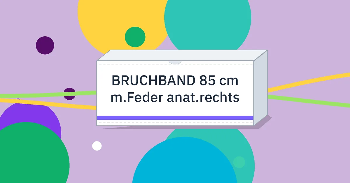 Symbolbild: Packung mit der Aufschrift BRUCHBAND 85 cm m.Feder anat.rechts (PZN 02007584) – Verfügbarkeit und Bezug in Apotheken in Frankfurt am Main