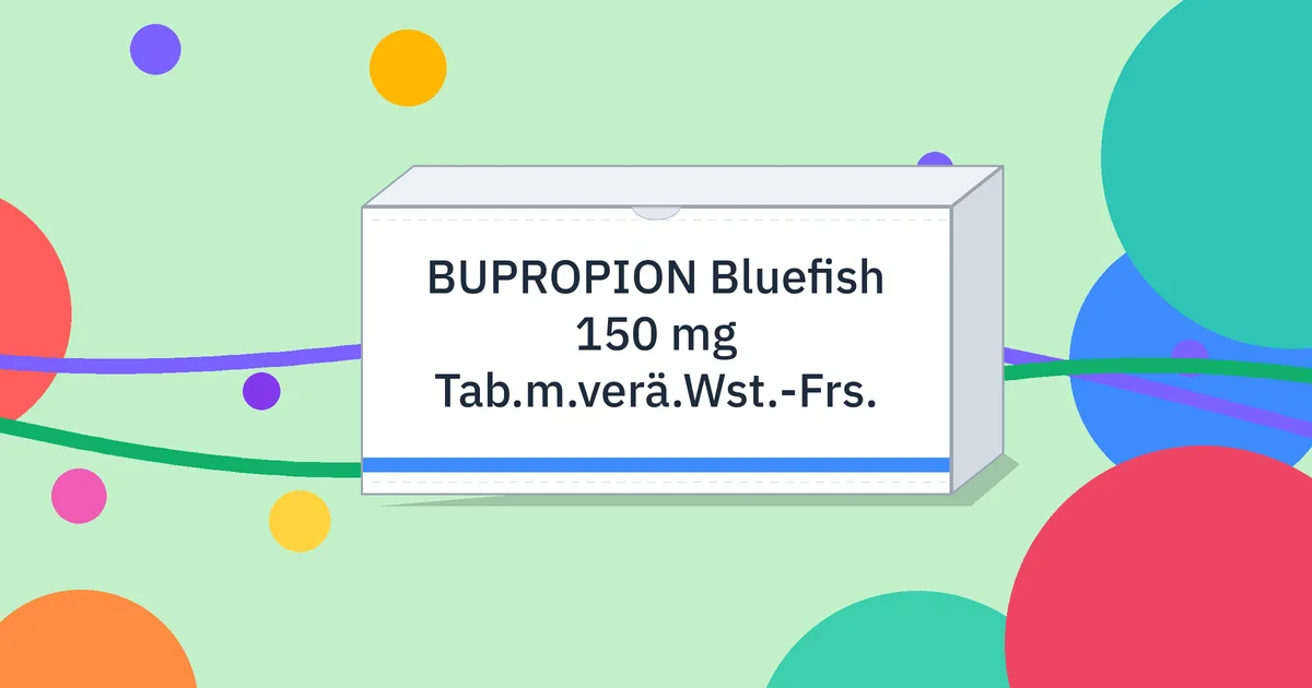 Symbolbild: Packung mit der Aufschrift BUPROPION Bluefish 150 mg Tab.m.verä.Wst.-Frs. (PZN 18447664) – Verfügbarkeit und Bezug in Apotheken in Frankfurt am Main