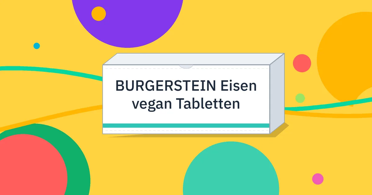 Symbolbild: Packung mit der Aufschrift BURGERSTEIN Eisen vegan Tabletten (PZN 19414224) – Verfügbarkeit und Bezug in Apotheken in Frankfurt am Main