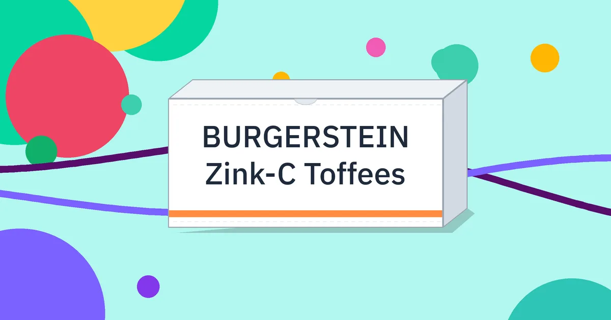 Symbolbild: Packung mit der Aufschrift BURGERSTEIN Zink-C Toffees (PZN 17521298) – Verfügbarkeit und Bezug in Apotheken in Frankfurt am Main