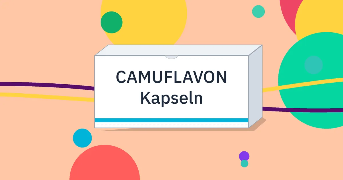Symbolbild: Packung mit der Aufschrift CAMUFLAVON Kapseln (PZN 07574626) – Verfügbarkeit und Bezug in Apotheken in Frankfurt am Main