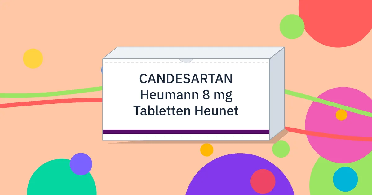Symbolbild: Packung mit der Aufschrift CANDESARTAN Heumann 8 mg Tabletten Heunet (PZN 14211462) – Verfügbarkeit und Bezug in Apotheken in Frankfurt am Main