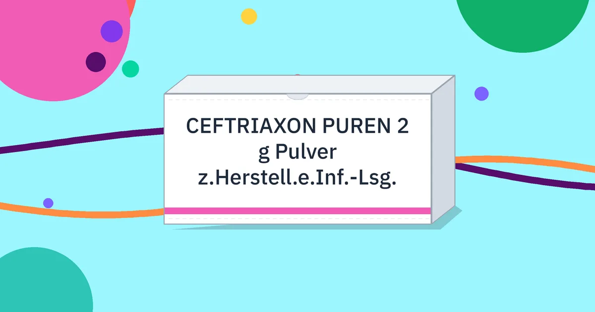 Symbolbild: Packung mit der Aufschrift CEFTRIAXON PUREN 2 g Pulver z.Herstell.e.Inf.-Lsg. (PZN 11354066) – Verfügbarkeit und Bezug in Apotheken in Frankfurt am Main
