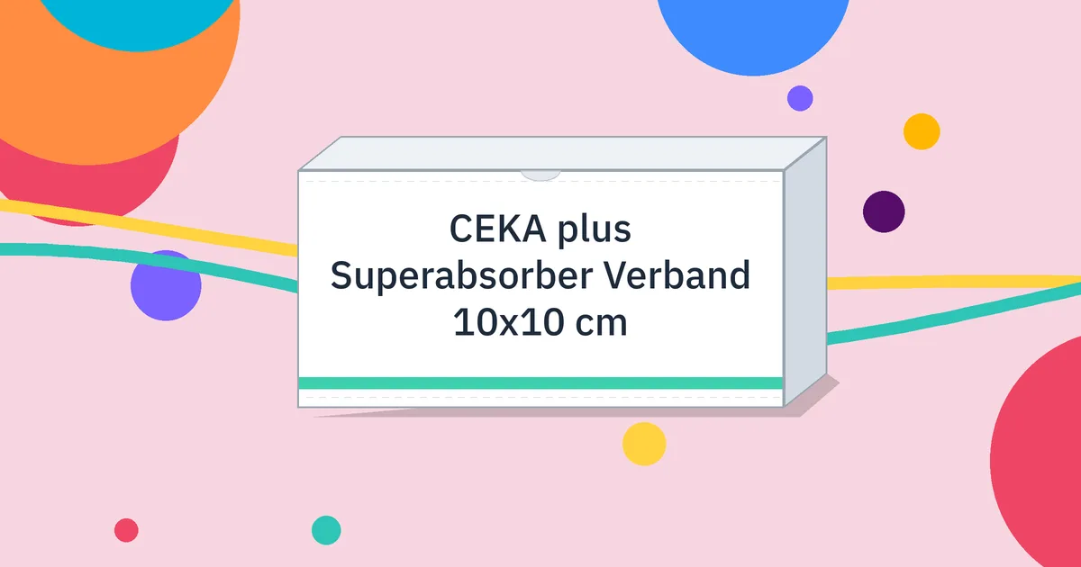 Symbolbild: Packung mit der Aufschrift CEKA plus Superabsorber Verband 10x10 cm (PZN 20378278) – Verfügbarkeit und Bezug in Apotheken in Frankfurt am Main