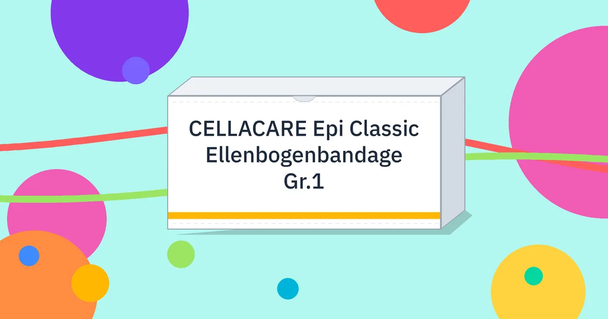 Symbolbild: Packung mit der Aufschrift CELLACARE Epi Classic Ellenbogenbandage Gr.1 (PZN 20549490) – Verfügbarkeit und Bezug in Apotheken in Frankfurt am Main