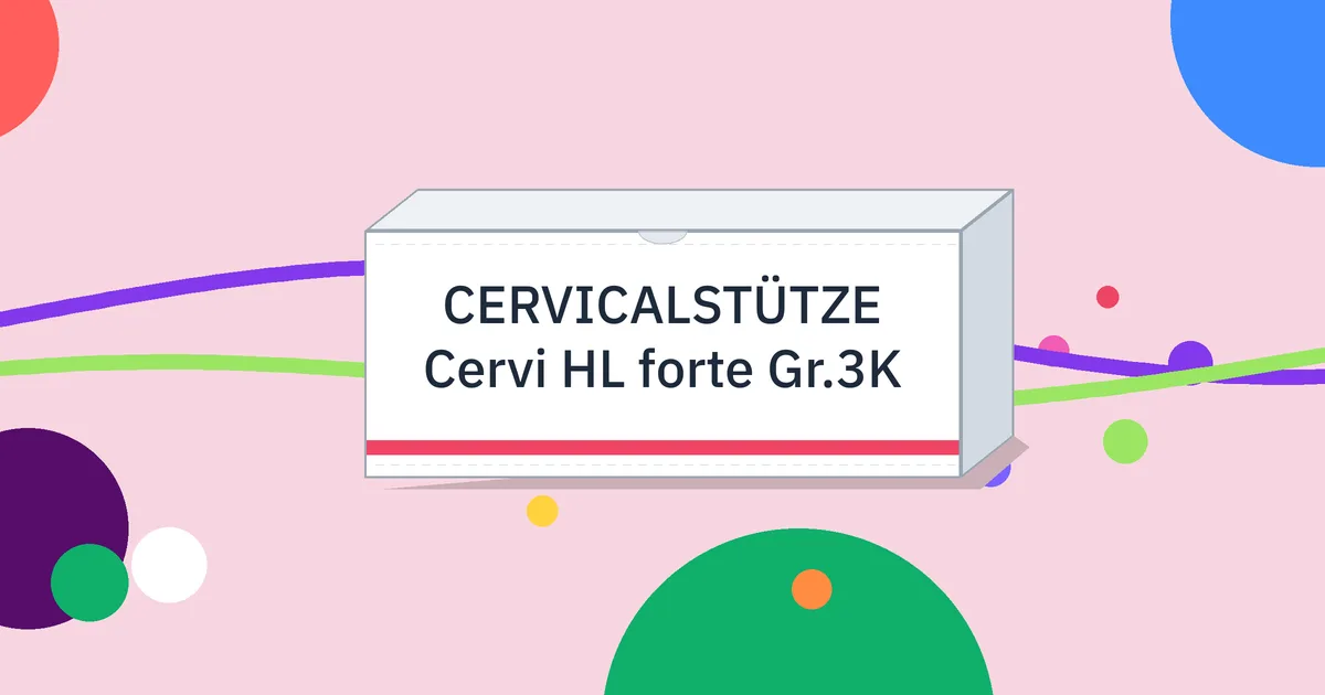 Symbolbild: Packung mit der Aufschrift CERVICALSTÜTZE Cervi HL forte Gr.3K (PZN 02885764) – Verfügbarkeit und Bezug in Apotheken in Frankfurt am Main