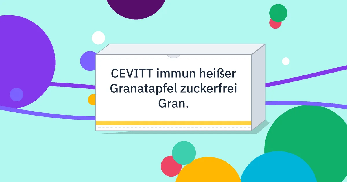 Symbolbild: Packung mit der Aufschrift CEVITT immun heißer Granatapfel zuckerfrei Gran. (PZN 15581971) – Verfügbarkeit und Bezug in Apotheken in Frankfurt am Main