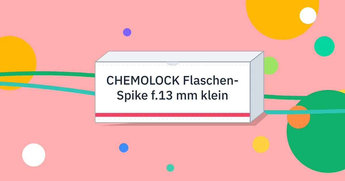 Symbolbild: Packung mit der Aufschrift CHEMOLOCK Flaschen-Spike f.13 mm klein (PZN 19443059) – Verfügbarkeit und Bezug in Apotheken in Frankfurt am Main