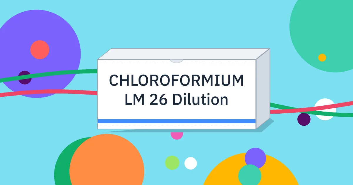 Symbolbild: Packung mit der Aufschrift CHLOROFORMIUM LM 26 Dilution (PZN 13444721) – Verfügbarkeit und Bezug in Apotheken in Frankfurt am Main
