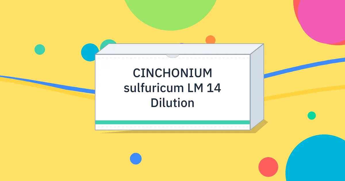 Symbolbild: Packung mit der Aufschrift CINCHONIUM sulfuricum LM 14 Dilution (PZN 13446430) – Verfügbarkeit und Bezug in Apotheken in Frankfurt am Main
