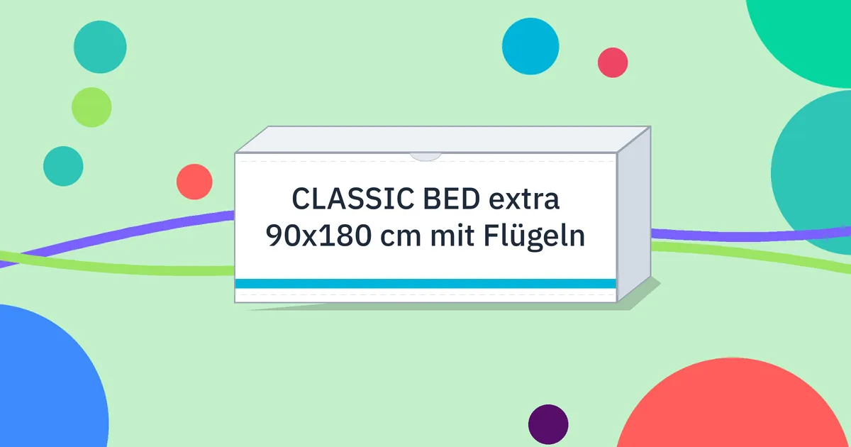 Symbolbild: Packung mit der Aufschrift CLASSIC BED extra 90x180 cm mit Flügeln (PZN 08445428) – Verfügbarkeit und Bezug in Apotheken in Frankfurt am Main