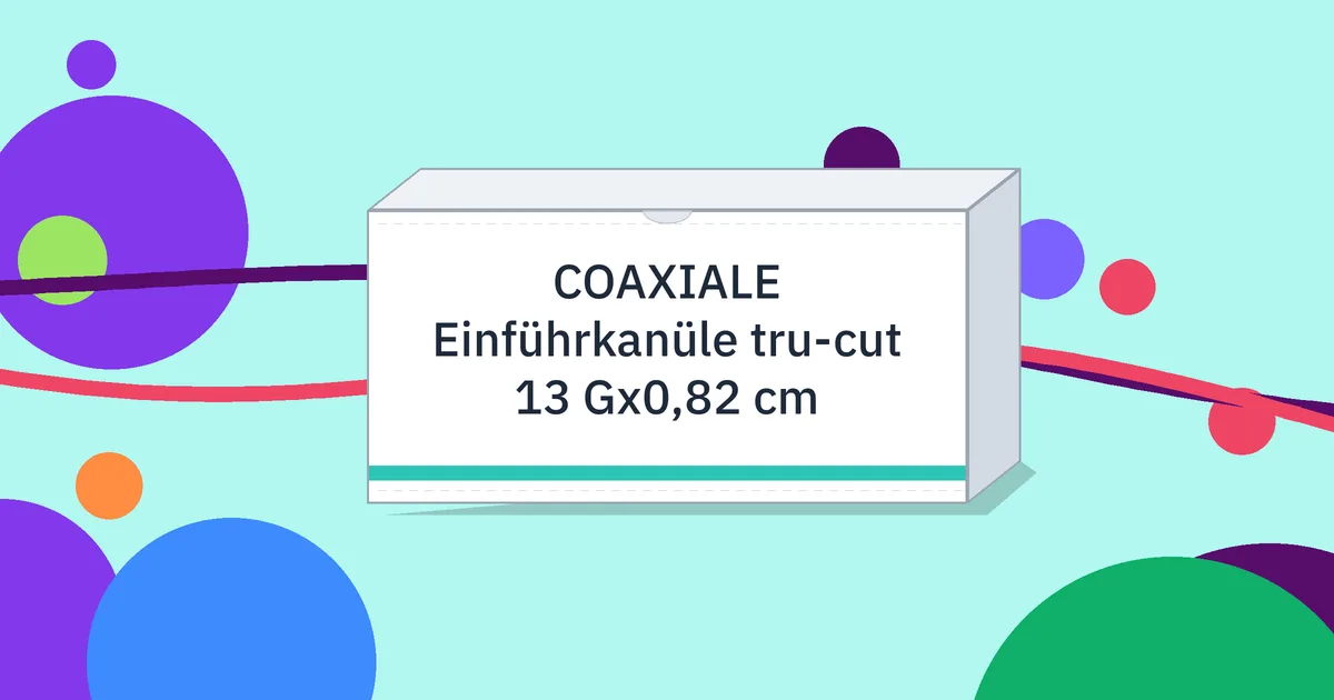 Symbolbild: Packung mit der Aufschrift COAXIALE Einführkanüle tru-cut 13 Gx0,82 cm (PZN 16087546) – Verfügbarkeit und Bezug in Apotheken in Frankfurt am Main