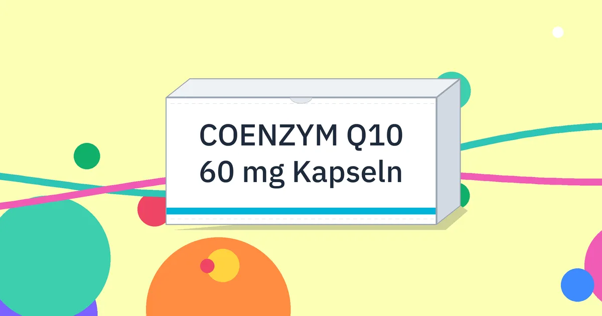 Symbolbild: Packung mit der Aufschrift COENZYM Q10 60 mg Kapseln (PZN 10305686) – Verfügbarkeit und Bezug in Apotheken in Frankfurt am Main